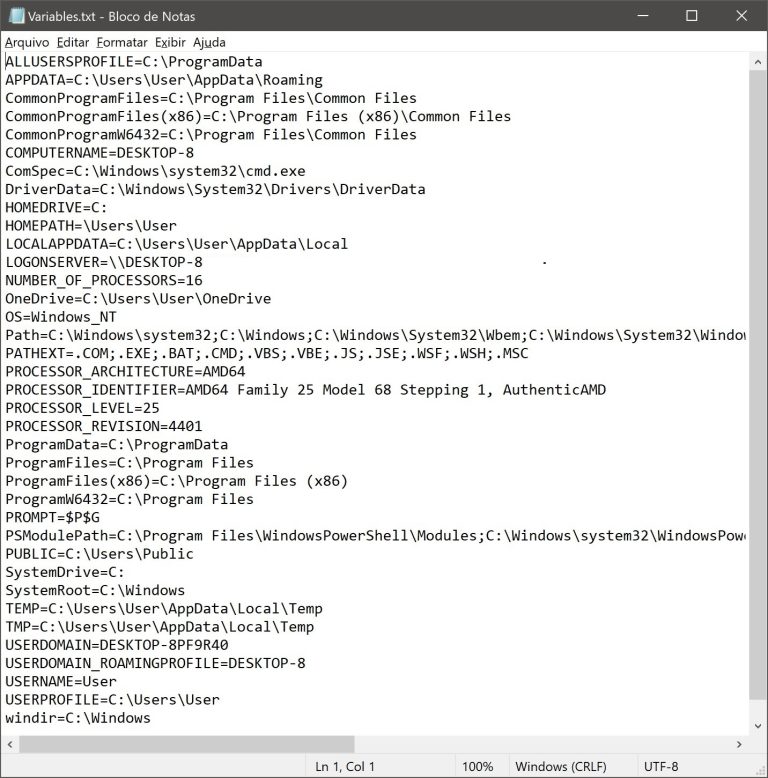 Lista de variáveis de ambiente do Windows - WinNotas.com.br