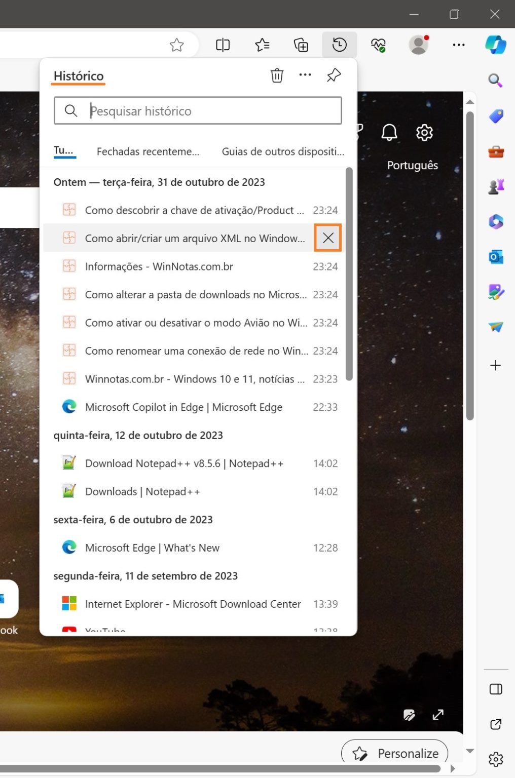 Como exibir ou excluir histórico do navegador no Microsoft Edge - WinNotas.com.br