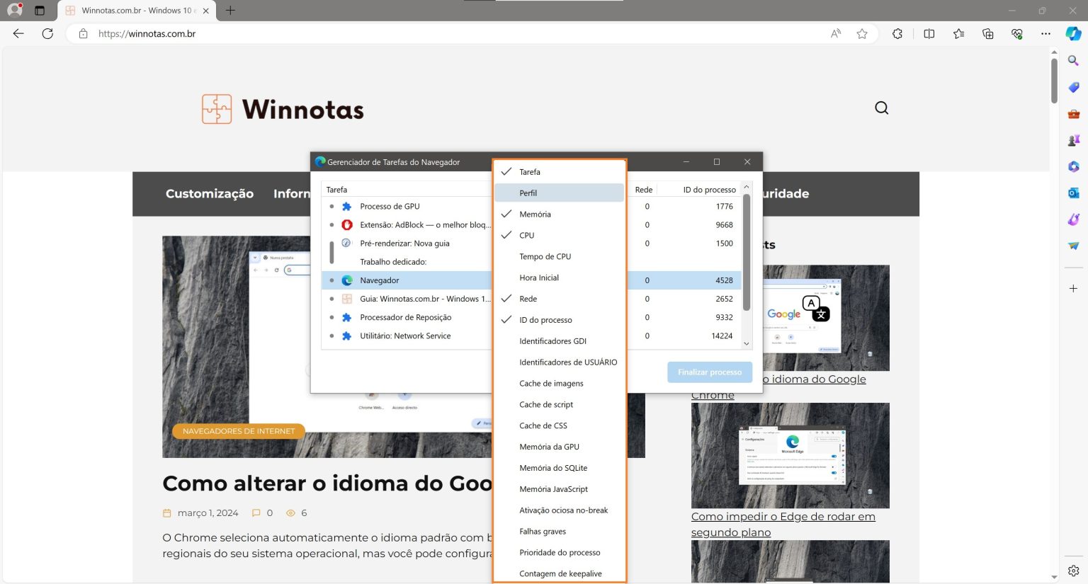 Como usar o Gerenciador de Tarefas no Microsoft Edge - WinNotas.com.br