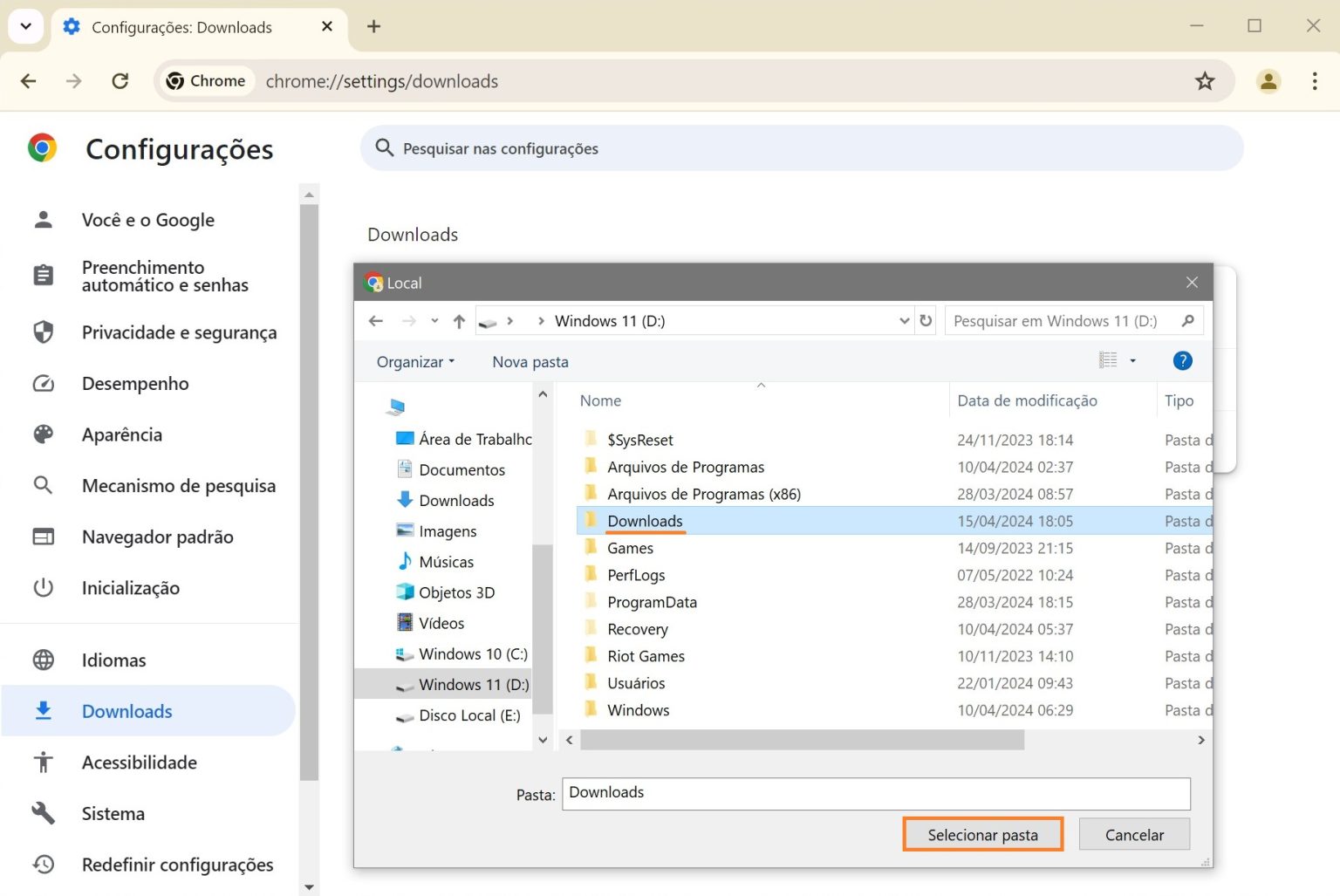 Como mudar a pasta de downloads: Google Chrome - WinNotas.com.br